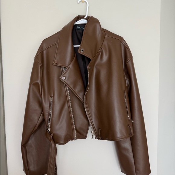 Lioness | Jackets & Coats | Lioness Chocolate Brown Leather Jacket ...